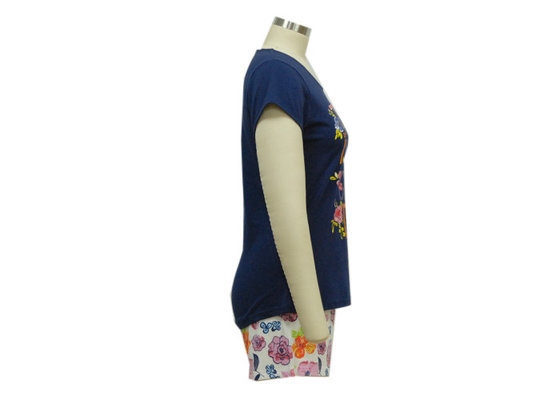 Leisure Ladies Loungewear Sets Solid Short Sleeve Top + Floral Shorts supplier