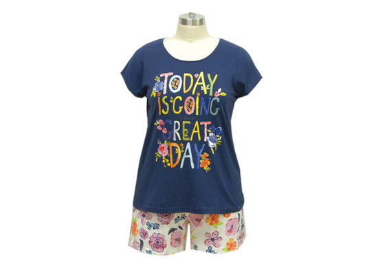 Leisure Ladies Loungewear Sets Solid Short Sleeve Top + Floral Shorts supplier