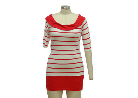 Stylish Summer Casual Ladies Wear Red And White Striped Short Sleeve Shirt supplier