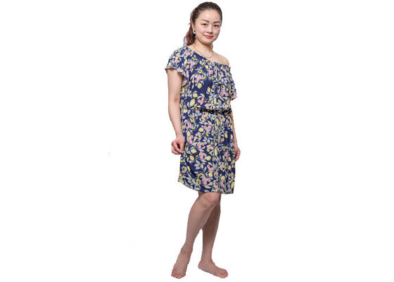 Printing Crinkled Ladies Satin Pyjamas Short Dress With Smocked At Shoulder supplier