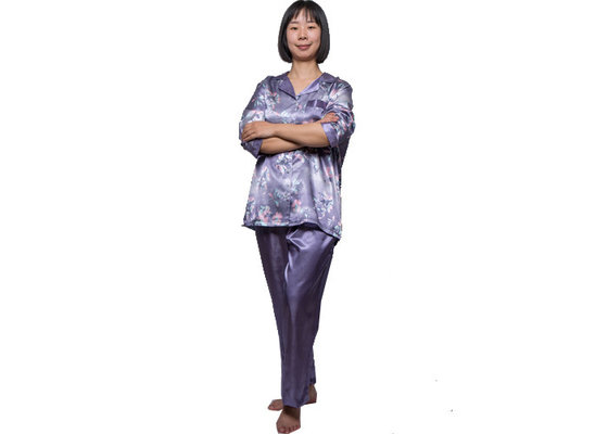 Print Satin Inside Brushed Ladies Satin Pyjamas , Warmest Women's Winter Pajamas supplier