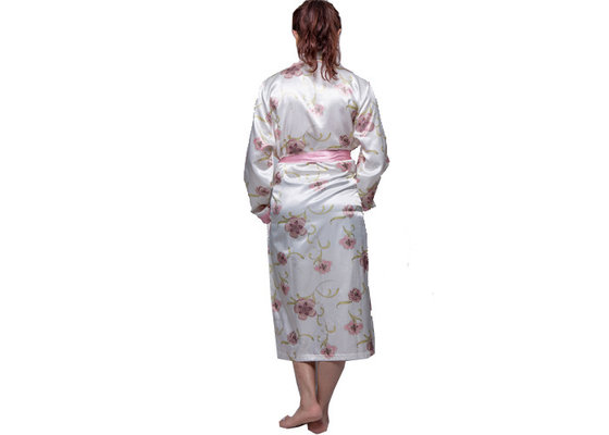 Classic Ladies Satin Pyjamas , Long Sleeve Ladies Satin Nightwear With Flower Printing supplier