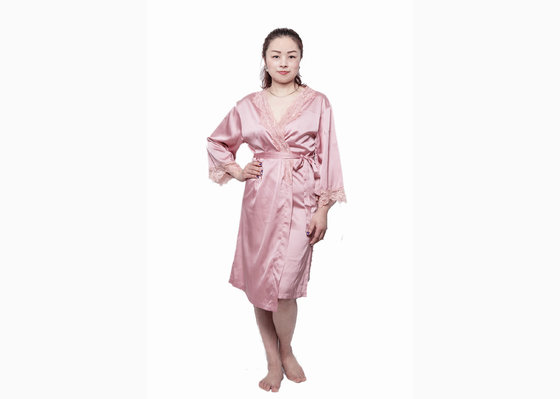 Pink Color Home Ladies Satin Pyjamas Night Dresses Sleepwear Two Pcs Design supplier