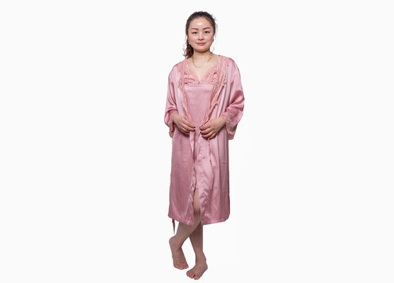 Pink Color Home Ladies Satin Pyjamas Night Dresses Sleepwear Two Pcs Design supplier