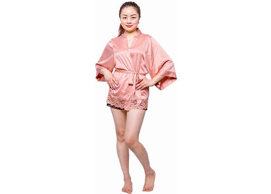 Woman Ladies Satin Pyjamas Coral Satin Cami Dress Wide Lace At Hem supplier