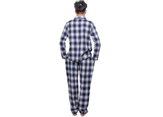 Shirt Collar Mens Plaid Pajama Set Sleepwear , Two Piece Pajama Set Rounded Edges supplier