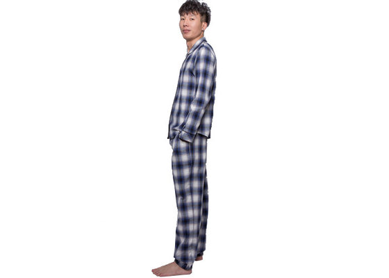 Shirt Collar Mens Plaid Pajama Set Sleepwear , Two Piece Pajama Set Rounded Edges supplier