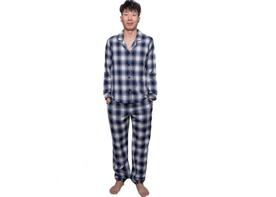 Shirt Collar Mens Plaid Pajama Set Sleepwear , Two Piece Pajama Set Rounded Edges supplier