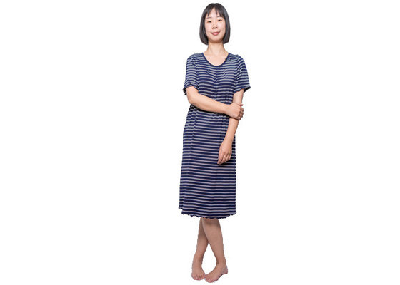 Yarn Dye Viscose / Elasthan Stripped Pajamas Ladies Summer Short Sleeves supplier