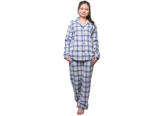 Woman Cotton Y / D Check Flannel Pyjama Set Long Sleeve And Long Pant supplier