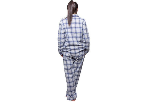 Woman Cotton Y / D Check Flannel Pyjama Set Long Sleeve And Long Pant supplier