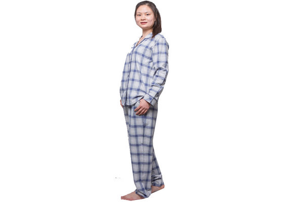Woman Cotton Y / D Check Flannel Pyjama Set Long Sleeve And Long Pant supplier