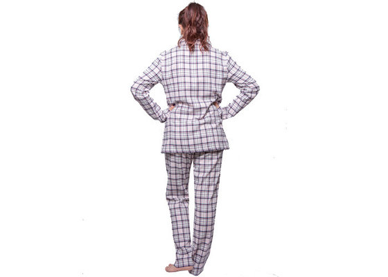 Ladies Yarn Dye Check Flannel Pyjamas , Womens Flannel Pajamas Full Open Placket supplier
