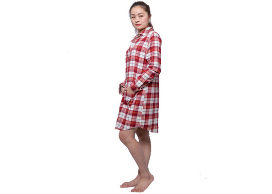 Long Sleeve Woman Cotton Y / D Check Flannel Pyjamas With Lurex Sleepwear supplier