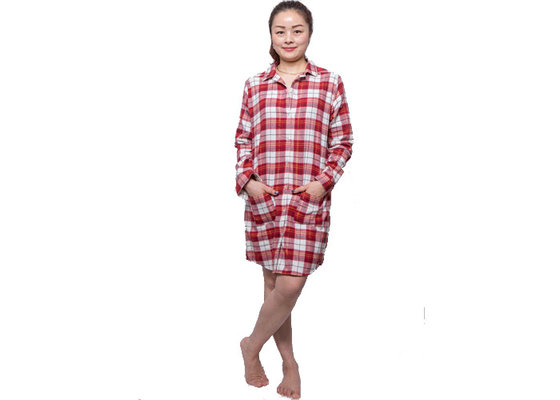 Long Sleeve Woman Cotton Y / D Check Flannel Pyjamas With Lurex Sleepwear supplier