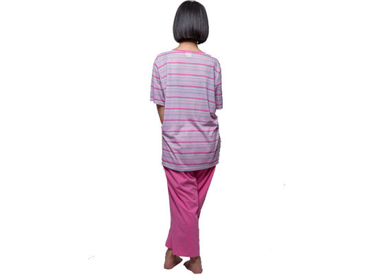 Fashion Ladies Pink Print Stripped Pajamas Nightwear Sets Short Sleeve Anti - Wrinkle supplier