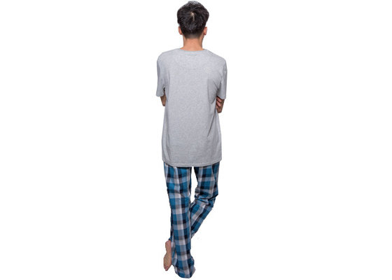 Short Sleeve Long Pant Cotton Checked Pyjamas / Nightwear , Solid Top Checkered Pjs supplier