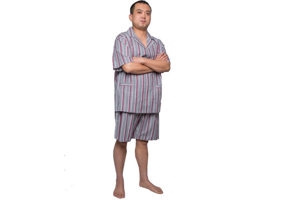 Mens Sping Woven 100 Cotton Pajamas Short Sleeve Short Pant Weven Colours Vertical Stripe supplier