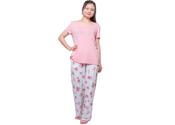 Fancy Womens Summer Nightwear Ladies Viscose Knit Long PANT With Chest Pocket supplier