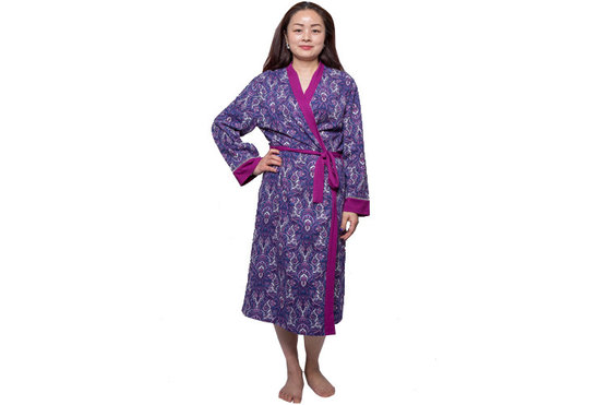 Purple Single Jersey Womens Summer Nightwear Cotton Long Night Robe With Solid Binding supplier
