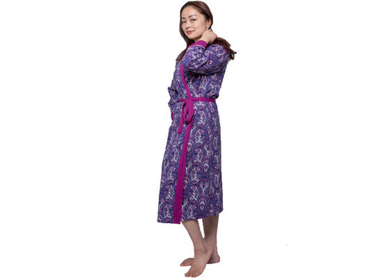 Purple Single Jersey Womens Summer Nightwear Cotton Long Night Robe With Solid Binding supplier