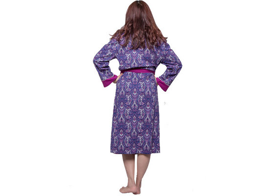 Purple Single Jersey Womens Summer Nightwear Cotton Long Night Robe With Solid Binding supplier