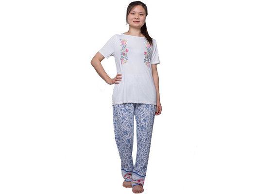 Fancy Ladies Summer Pyjamas , Women'S Sleepwear Short Sleeve Top And Long Pant supplier