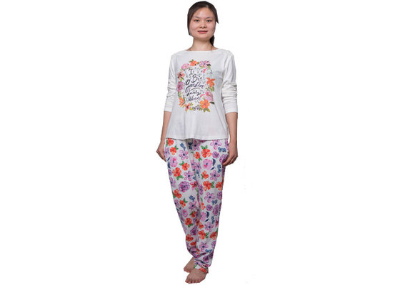 Spring Ladies Cotton Pyjamas / Soft Long Sleeve Top And Pant Nightwear supplier
