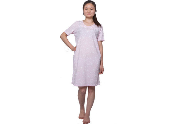 Natural 100 Cotton Short Sleeve Nightgown , V Neck Night Dress For Women supplier