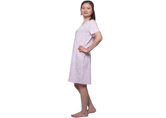 Natural 100 Cotton Short Sleeve Nightgown , V Neck Night Dress For Women supplier