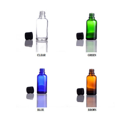 Glass Oil Bottle With Screw Cap , Blue / Green / Brown / Clear Essential Oil Bottles