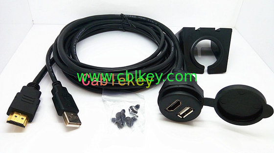 1m Car Dashboard Flush Mount USB and HDMI Extension Car audio cable
