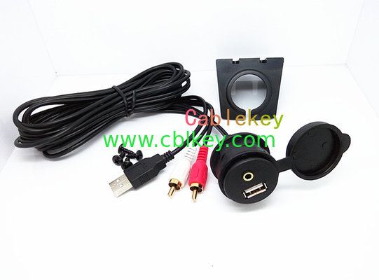 2m Car Dashboard Flush Mount USB and 2RCA Extension Car Radio cable
