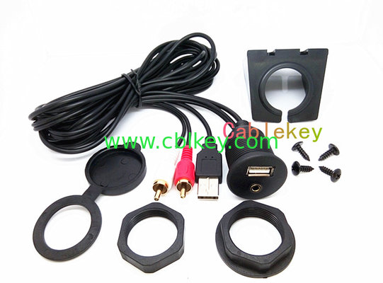 2m Car Dashboard Flush Mount USB and 2RCA Extension Car Radio cable