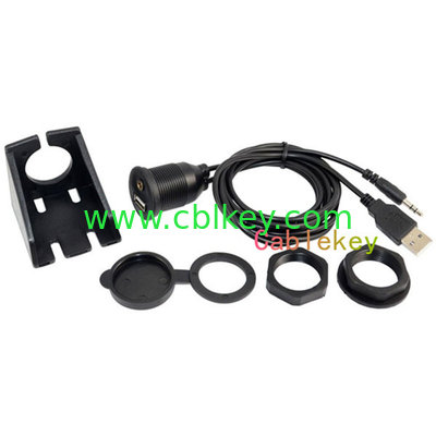 2m Car Dashboard Flush Mount Dual USB and 3.5mm AUX Extension Car Radio cable