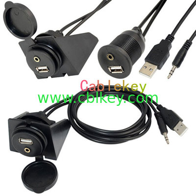 2m Car Dashboard Flush Mount Dual USB and 3.5mm AUX Extension Car Radio cable