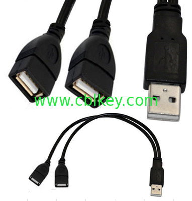 USB 2.0 A Male plug to 2 dual USB A Female jack Y splitter Hub adapter Cable