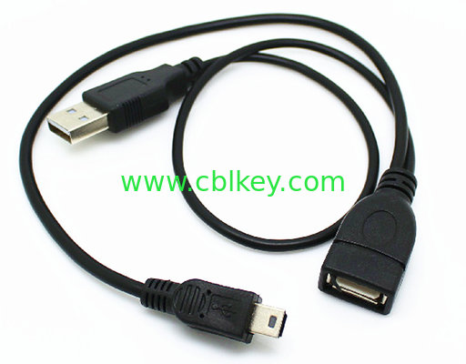USB 2.0 A Female to Mini B male OTG Cable with A male power splitter cable