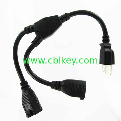 1ft Outlet Saver Power Cord Splitter, 1 NEMA 5-15P to 2 NEMA 5-15R