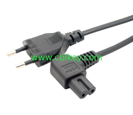European 2pin male to IEC 320 C7 angled power cord, Angled IEC C7 cord 1M