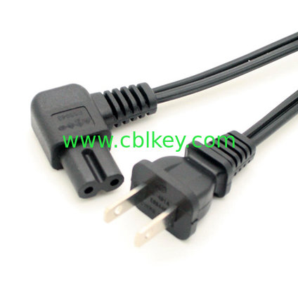 US 2pin male to angled IEC 320 C7 power cord, IEC 320 C7 angled power cable 1M