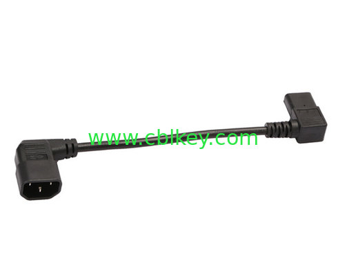Short 20CM Double Right Angle IEC 3 Pole male to female angle Power cord