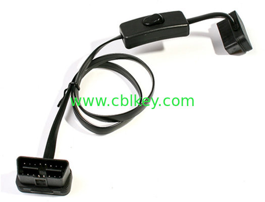 Flat Angle ELM327 OBD2 16 Pin Male To Female OBD II Extension Cable with Power Switch
