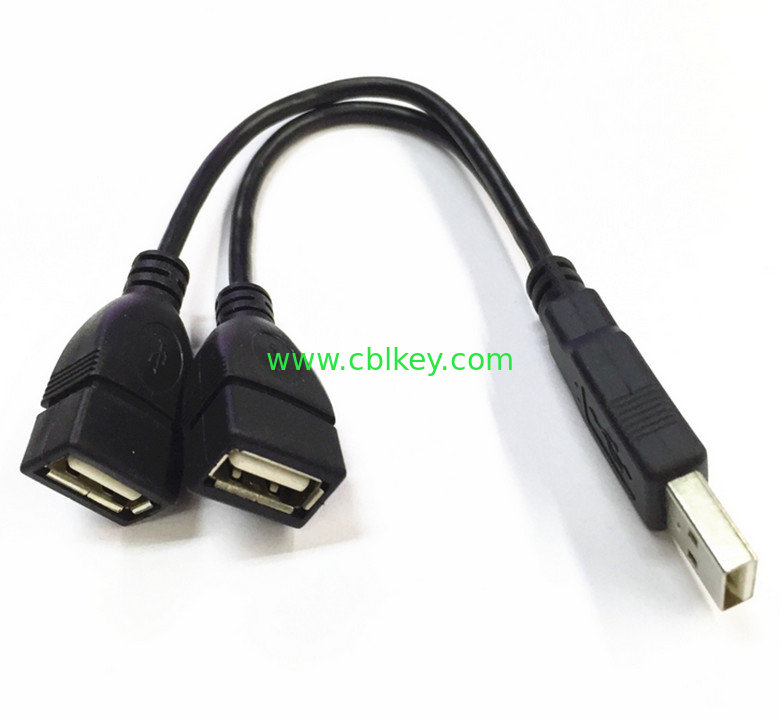 USB 2.0 A Male plug to 2 dual USB A Female jack Y splitter Hub adapter Cable
