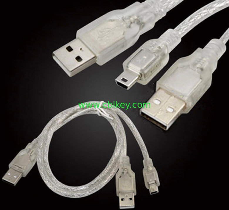 HDD Hard Drive USB 2.0 A male to A Male + MINI 5pin Male Plug Data Y Cable