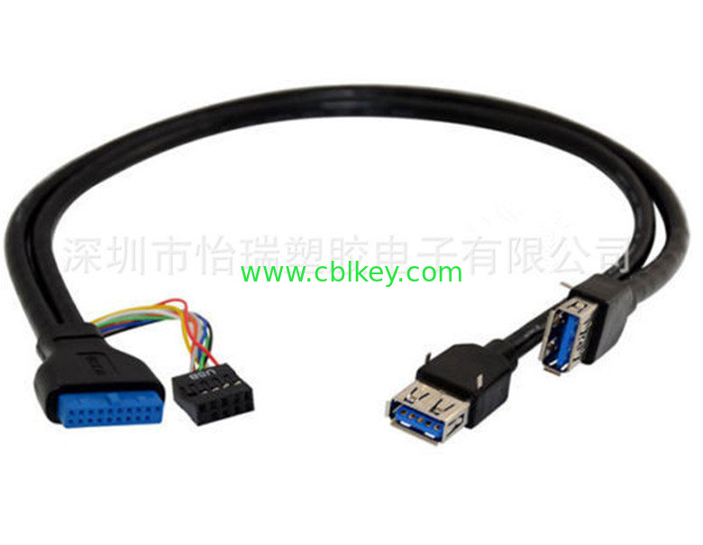 2 Port USB 3.0 A Female To Motherboard Header 20Pin with 2.0 9Pin computer Cable