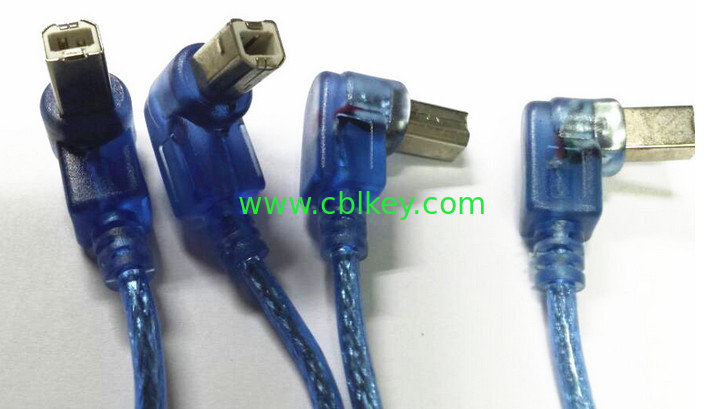 Right Left UP Down angle USB 2.0 Type B male cable in transport blue color
