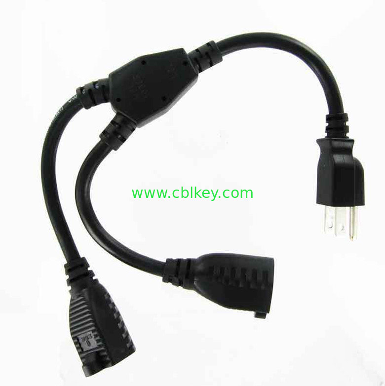 1ft Outlet Saver Power Cord Splitter, 1 NEMA 5-15P to 2 NEMA 5-15R