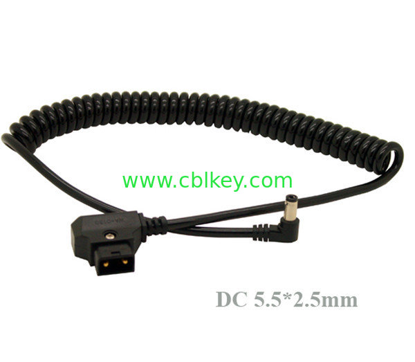 Coiled D-Tap to Right angle DC 5.5x2.5mm Cable for DSLR Rig Power V-Mount Anton Battery