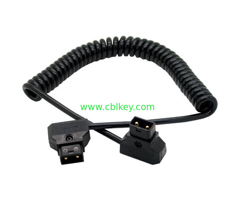 2M PU Coiled D-Tap Male to Male connection cable for DSLR Rig Power V-Mount Anton Battery